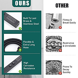 Homipro Brass 4 in 1 Function Black Handheld Square Shower Head Set, High Pressure Showerhead Handheld Shower Wand Sprayer with 59 Inch Hose, Bracket