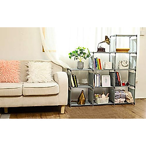 YCOCO 9 Cubes Bookshelf Office Storage Shelf Plastic Storage Cabinet,Multifunctional Non Woven Storage Rack,Grey