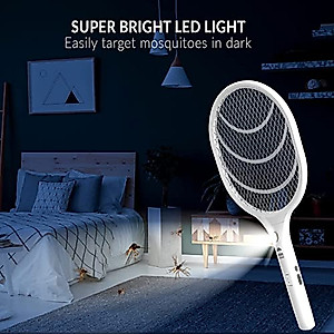 WBM Smart Bug Zapper with LED Night Light, 3,000 Volt Mosquito Electric Fly Swatter | USB Rechargeable |Fly Trap Racket Use for Indoor & Outdoor – 2 Pcs