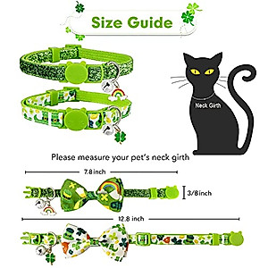 Pohshido St. Patrick's Cat Collar with Bow Tie and Bell, Kitty Kitten Breakaway Lucky Irish Shamrock Collar for Girls and Boys Male Female Cats