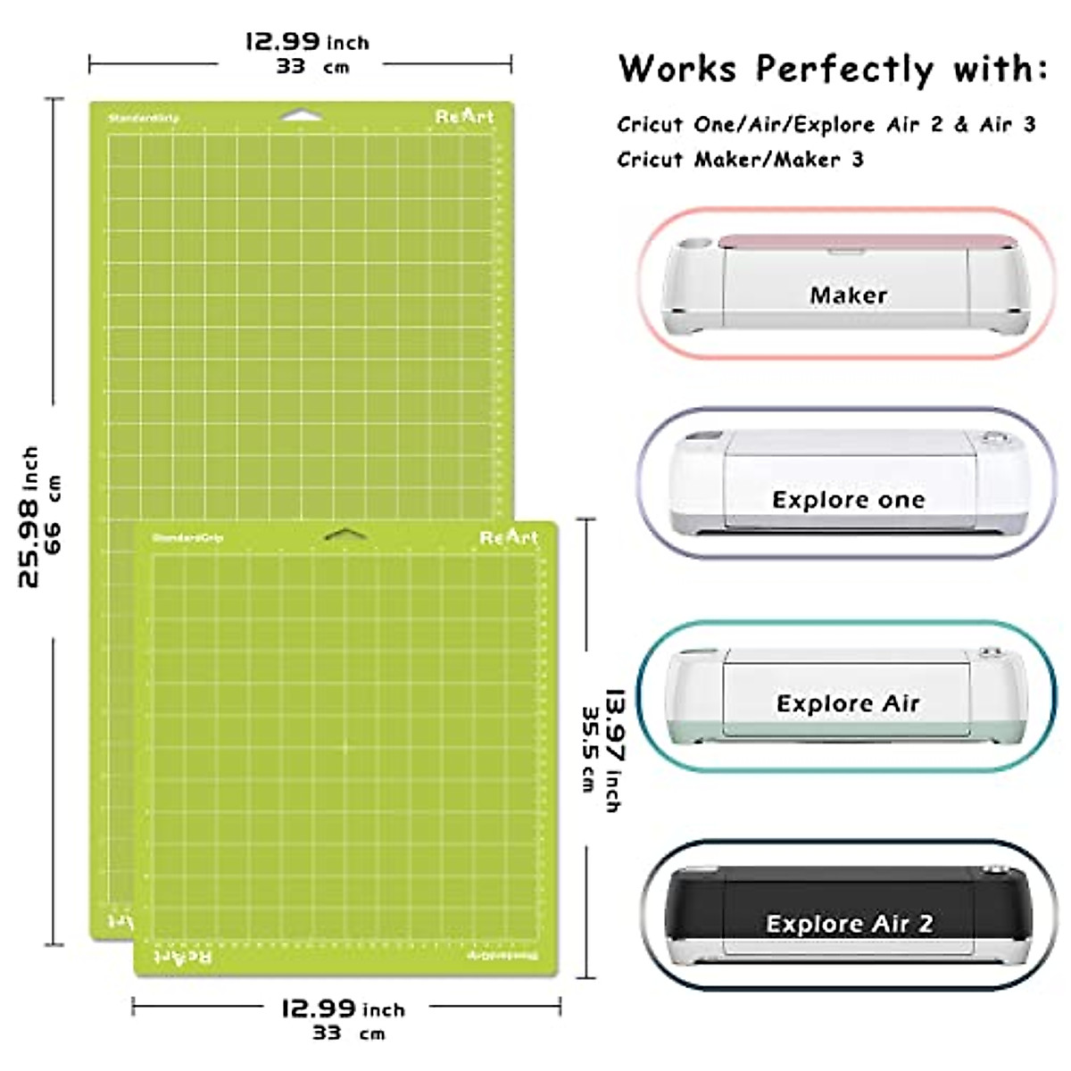 ReArt Cutting Mat for Cricut - StandardGrip 12x24 Inch 3 Packs and 12x12 Inch 5 Packs