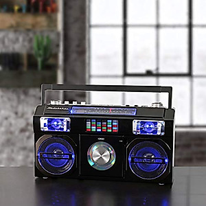 Studebaker SB2145B 80's Retro Street Bluetooth Boombox with FM Radio, CD Player, LED EQ, 10 Watts RMS Power and AC/DC