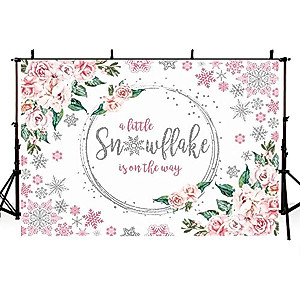 AIBIIN 7x5ft Winter Baby Shower Backdrop for Girl A Little Snowflake is On The Way Baby Shower Decorations Pink Silver Snowflakes Photography Background Banner Photo Props