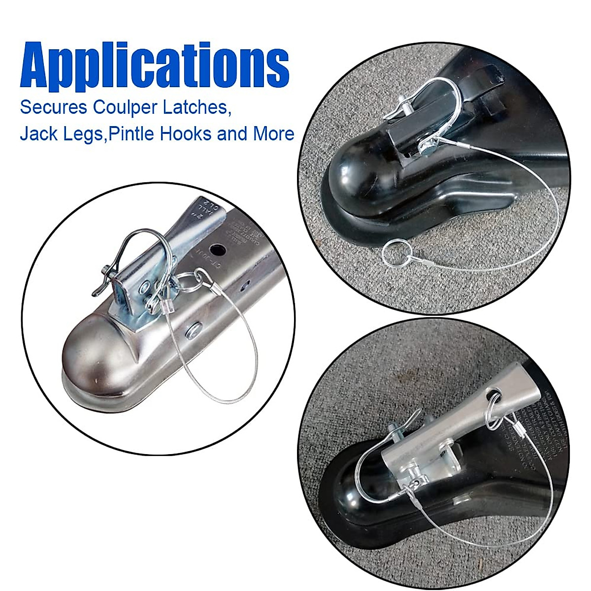 HILILON Trailer Coupler Pin, 5/16-Inch Diameter x 1-3/4-Inch Long Prevents Loss, Plastic Coating Tether, Length 11-1/2" with Steel Quick Release Ring 10Pcs