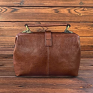 Leather Bags Purses and Handbags Shoulder Bags for Women Soft Leather Ladies Crossbody Bag & Carry Bag Doctor Bag Retro Style (Dark Brown)
