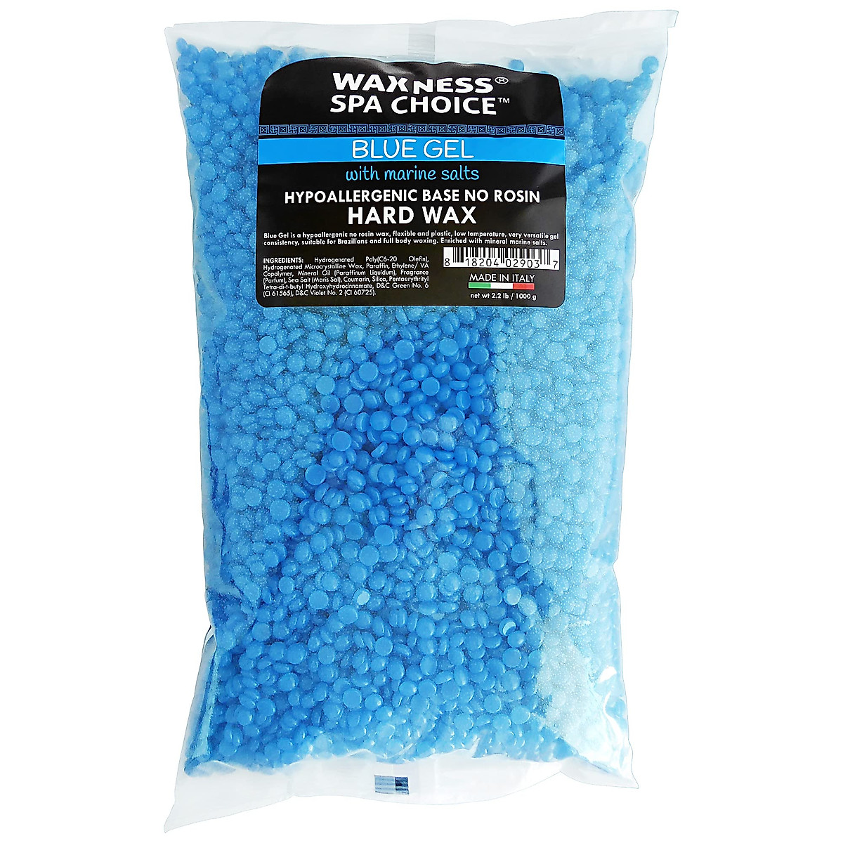 Waxness Spa Choice No Rosin Blue Gel Hard Wax Beads with Marine Salts 2.2 lb / 1 kg Pack of 2