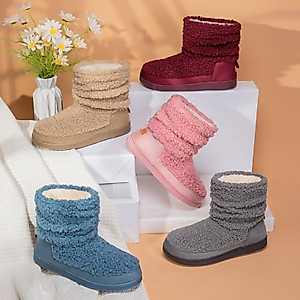 HomeTop Women's Bootie Slippers Fuzzy Warm Memory Foam Indoor House Shoes with Non-slip Rubber Soles (9-10, Black)