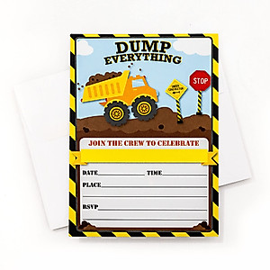 25 Construction Invitations and Envelopes (Large Size 5x7) (25 Pack)