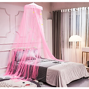 Mengersi Bed Canopy for Girls with Glow in The Dark Stars,Bed Canopy Curtains for Kids Baby Crib Twin Full Queen Size Bed,Canopy for Girls Room Decor,Pink