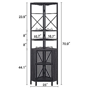 HOMISSUE 5-Tier Corner Shelf with Cabinet, Multipurpose Corner Shelf with Wine Rack and Bar Cabinet, Free Standing Corner Storage Cabinet for Living Room, Home Bar, Home Office, Balcony, Grey