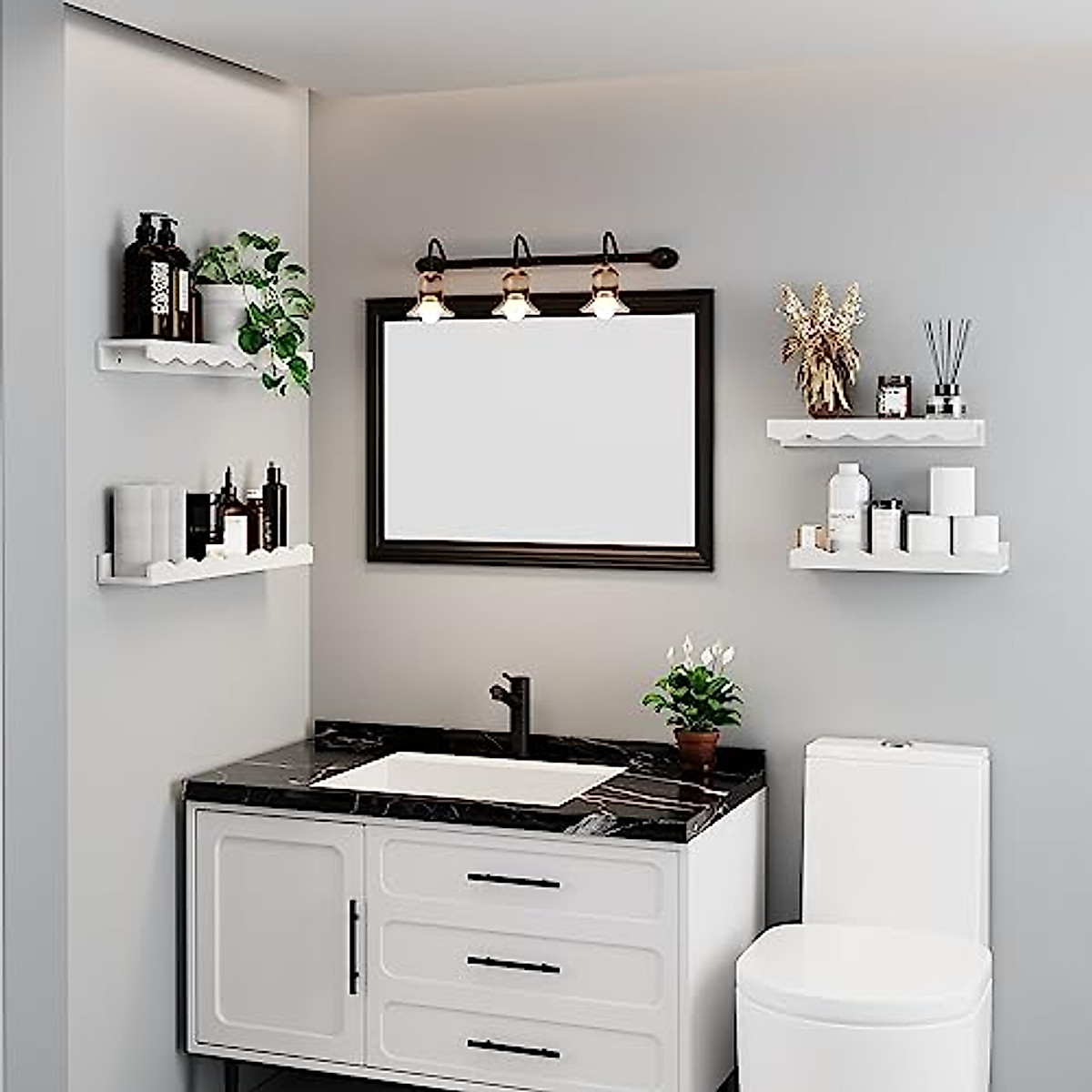 Floating Nursery Book Shelves Set of 2 Bathroom Shelves Over Toilet Modern Wood Storage Shelves for Wall Decor, Books, Toys, Photo Frames, Picture Ledge-White