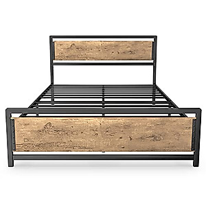 Gizoon Queen Size Bed Frame, Heavy Duty Platform Metal Bed with Headboard with Rivet, No Box Spring Needed, 15 Strong Metal Slats Support & 11'' Under-Bed Storage, No Noise, Easy Assembly, Retro