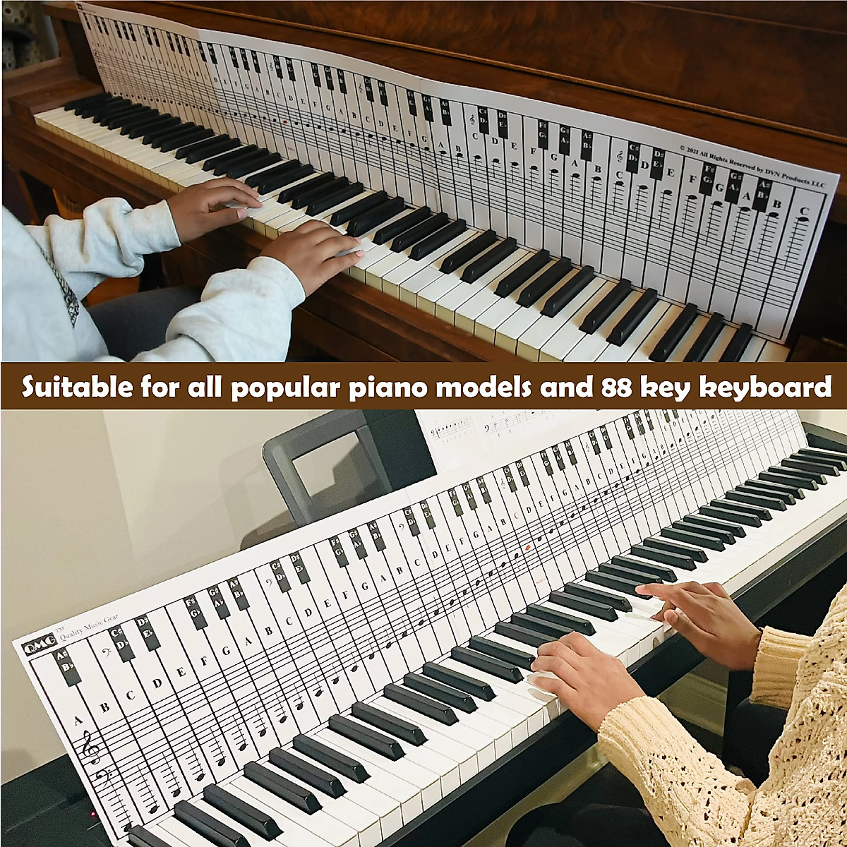 QMG Piano and Keyboard Note Chart for 88 Keys, Use Behind the Keys, Ideal Visual Tool for Beginners Learning Piano or Keyboard, Easy to Set Up