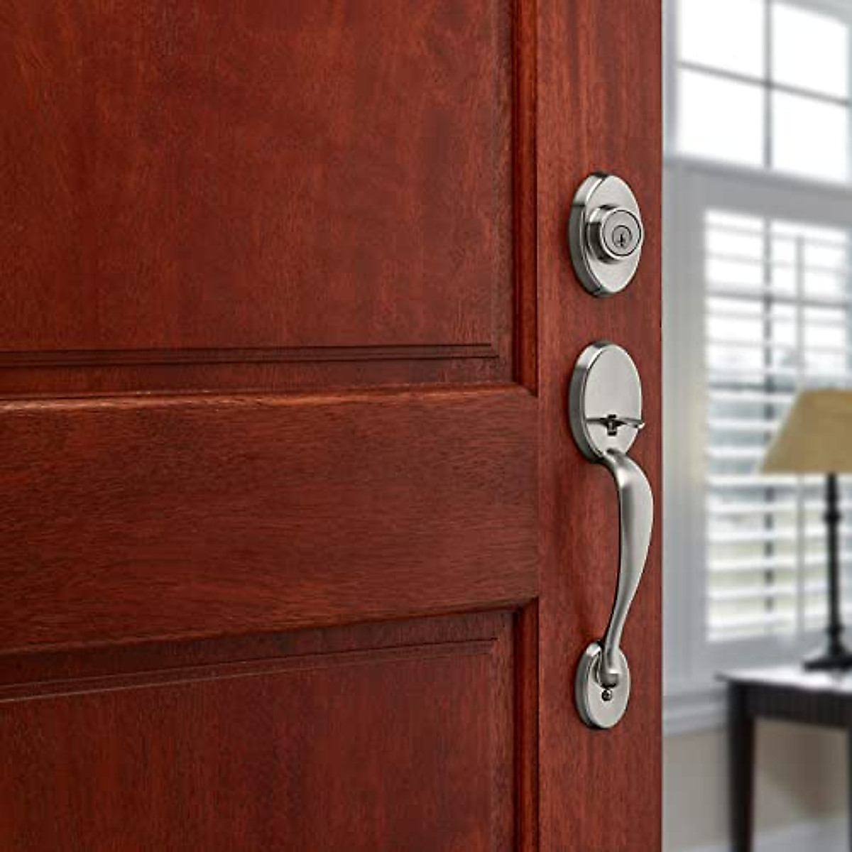 Kwikset 800CEXCN 15 SMT CP Chelsea Single Cylinder Handle set with Cameron Knob Featuring SmartKey, Satin Nickel