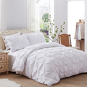 SunStyle Home Pinch Pleated Duvet Cover White 2 Pieces Twin Duvet Covers Soft Microfiber Luxury Duvet Cover with Zipper Closure & Corner Ties for All Season(1 Duvet Cover, 1 Pillow Sham)
