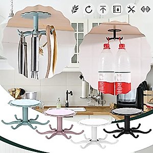 SolwDa 360 De Gree Rotatable Hook Six Cl Aw Kitchen Storage Wall Hanging Punching Seamless Hanger Strong Glue Hook Dish Mats for Drying Silicone, Black, One Size
