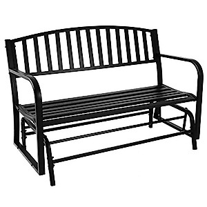 Sunnydaze Outdoor Glider Garden Bench - 50 Inch Black Park Bench - Durable Metal Porch Glider Seat - 2-Person Patio Furniture - Deck Swing - Perfect for Porch, Garden, Sunroom, Backyard or Deck