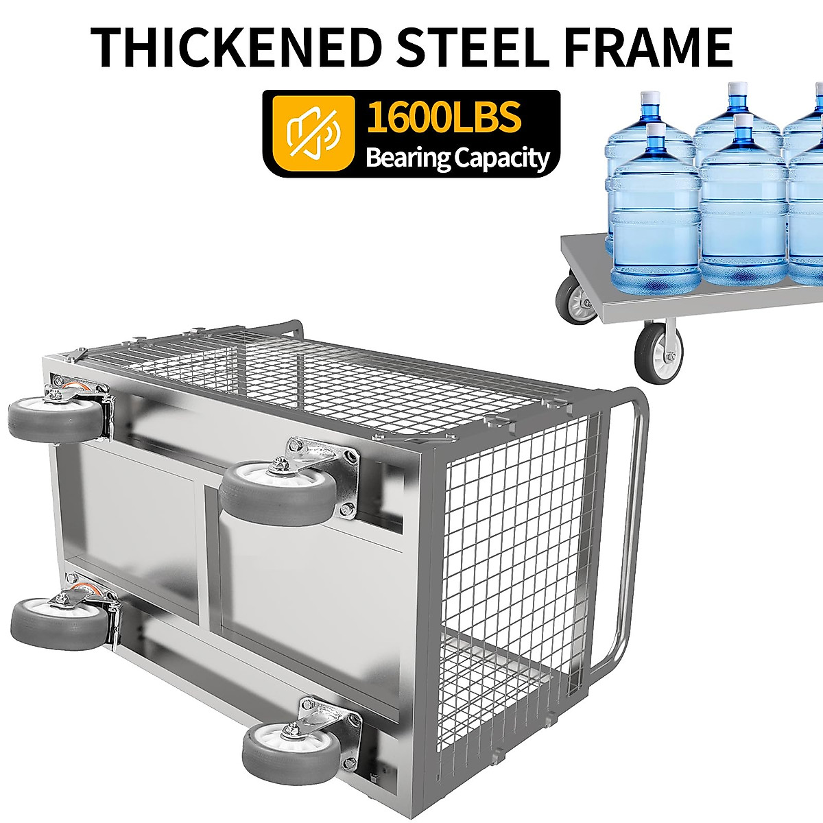 Hrwug Platform Truck Cart with Cage, 4in1 Foldable Hand Truck Flat Cart, Push Cart Dolly Heavy Duty, Load 1600LB, with 6" Swivel Brake Casters, for Grocery, Laundry, Storage (39" x 24")