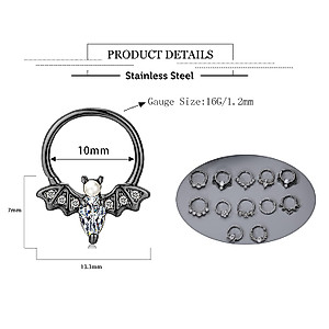 TOSGMY 12 PCS Septum Jewelry Daith Earrings Surgical Steel Septum Clicker Ring Helix Cartilage Tragus Piercing Jewelry Silver Rose Gold Black Nose Rings Hoops Hinged Hoop Earrings 8MM 10MM