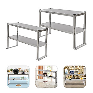 Double Overshelf, Double Tier Stainless Steel Overshelf, 36 in. Length x 12 in. Width Double Deck Overshelf, Height Adjustable Overshelf for Prep & Work Table in Kitchen, Restaurant(2 pieces,Silver)