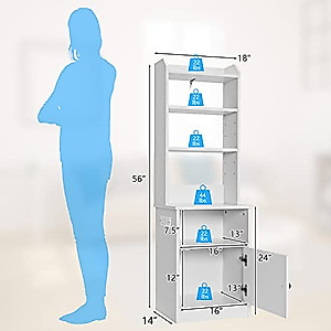 GOFLAME Nightstand with Charging Station and USB Ports, 56” Tall Bedside Table with Adjustable Open Shelves, Storage Cabinet, End Table Sofa Side Table with Bookcase for Home Office (White)