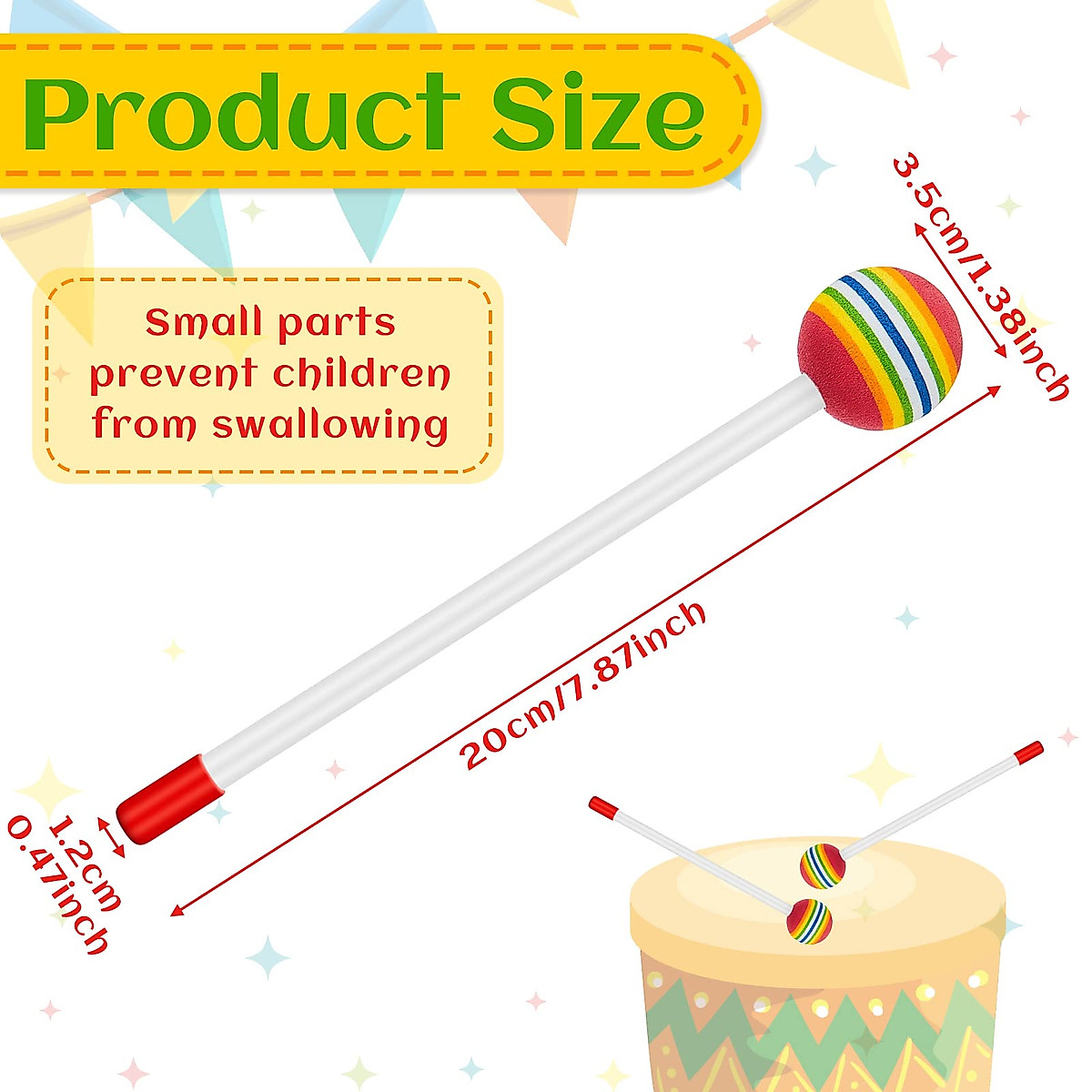 12 Pcs Lollipop Drum Mallet Sticks Round Rainbow Hammer Percussion Sticks Plastic Drumsticks for Kids Child Mallet Musical Toy Mallet Hand Foam Hammer Toy for Adults Musical Instrument Accessories