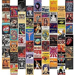 EDUS 54PCS Vintage Rock Wall Collage Kit, Rock Band Posters for Room Aesthetic 90s, Retro Music Concert Album Wall Decor (4x6 inch) Nirvana Poster, Band Posters Vintage Room Decor, 70s Decor