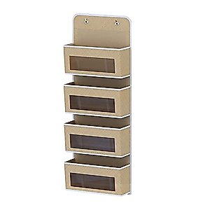 CHIVAN Over The Door Organizer, Super Behind The Door Storage Organizer with Door Rack and Large Clear Windows, Wall File Organizer, Hanging Organizer (Beige)