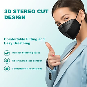 30PCS KN95 Disposable Face Masks, Black KN95 Mask for Adult Men Women, 5-Ply Breathable Cup Dust Safety Mask, Comfortable Protection Masks for Indoor Outdoor Daily Use