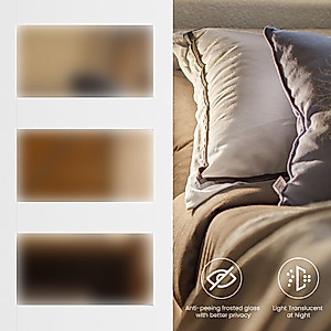 SmartStandard 36 x 84 in Glass Barn Door with 6.6FT Sliding Hardware Kit & Handle, Pre-Drilled Ready to Assemble, Waterproof PVC Coating, White, 5-Panel Glass