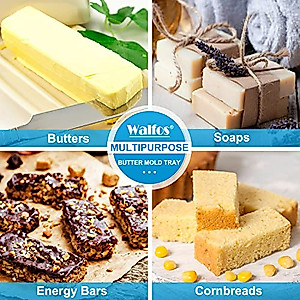 Silicone Butter Mold with Lid, Walfos Non-Stick Butter Tray Fits Standard Butter Stick Size, Large Cavity Butter Maker Holds 8 Tablespoons Butter, Ideal For Butter, Soap Bar, Energy Bar, Cake, 2 Pack