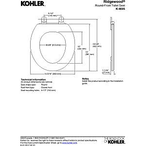 KOHLER K-4695-0 Ridgewood Molded-Wood with Color-Matched Plastic Hinges Round-front Toilet Seat, White