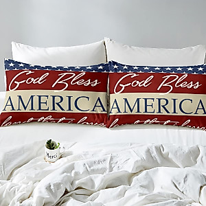 Independence Day Memorial Day Bedding Duvet Cover Set Queen Size 4th of July Bedding American Flag Comforter Cover Set Microfiber Bedspread Cover Patriotic Bedroom Bedclothes