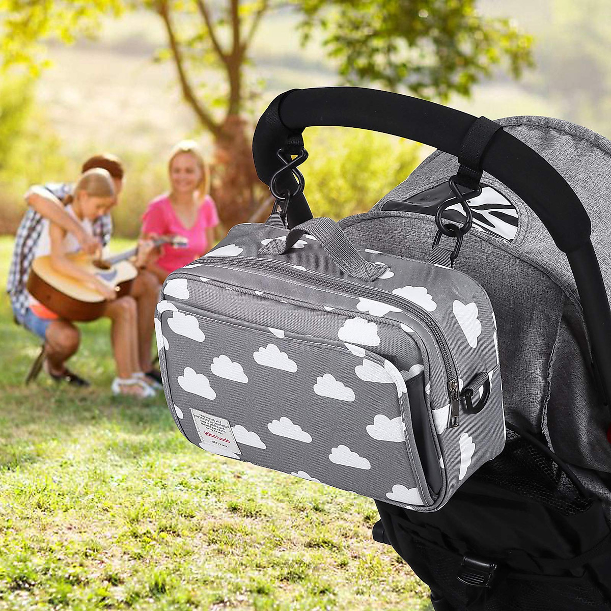 Small Diaper Bag, Stroller Organizer Bags for Baby with Insulated Pocket, Stroller Hooks and Adjustable Strap,Universal Mini Diaper Tote Bags Fit All Strollers, Gray