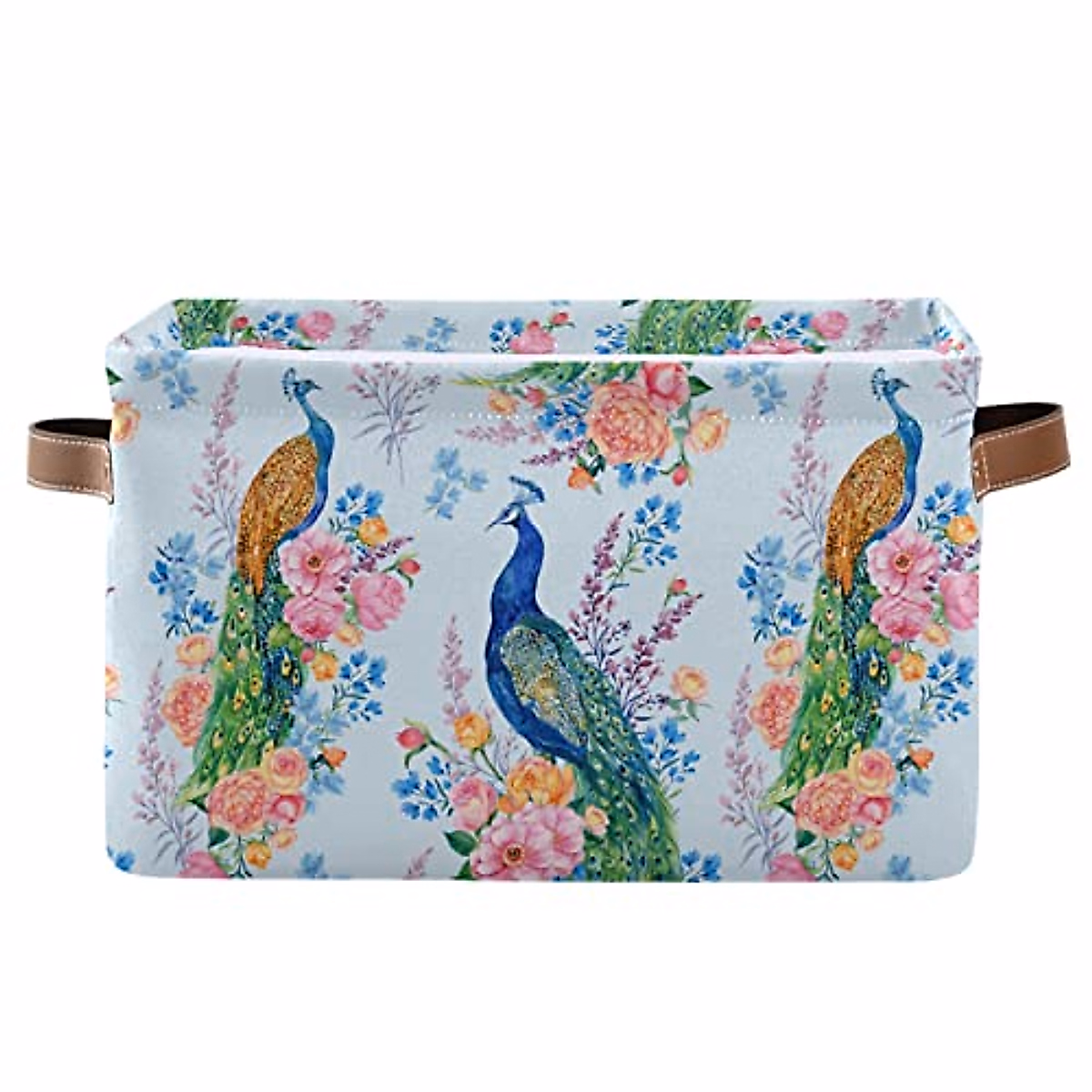 Large Storage Basket Peacock Tropical Animal Cube Storage Bin Canvas Fabric Organizer Handles Collapsible Decorative Bedroom