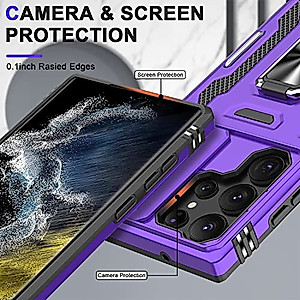 AUPAI Galaxy S23 Ultra Case with Camera Cover,Military Grade Heavy Duty Samsung S23 Ultra Cover Pass 16ft Drop Test Protective Phone Case with Kickstand for Samsung Galaxy S23 Ultra Purple