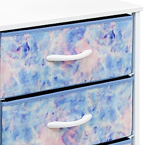 Sorbus Nightstand Storage Organizer with 3 Drawers - Kids Girls, Boys Bedroom Furniture Storage Chest for Clothes, Closet Organization - Steel Frame, Wood Top, Fabric Bin (Pastel Tie-dye Blue/Pink)