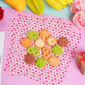 100pcs Valentines Wax Paper Sheets for Food Wrapping Heart Wax Paper Candy Wrappers Wax Paper Sheets for Baking Sandwich Wrappers Waterproof Heart Pattern Basket Wax Paper Liners
