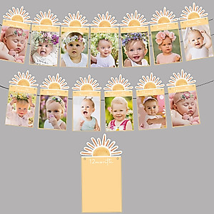 First Trip Around the Sun Birthday 12 Month Photo Banner Boho Sun 1st Birthday Decorations Party Supplies Sunshine First Birthday Decor for Baby Boys Girls Bday