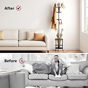 Tajsoon Coat Rack Stand with Umbrella Holder, Entryway Coat Hanger with 12 Hooks, for Living Room, Bedroom, Office