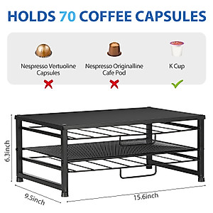 ECOLOVI K Cup Holder Organizer for 70 Pods, 2-Tier Coffee Pod Holder for K-Cup with 2 Sliding Storage Drawers, Coffee Station Bar Organizer for Kitchen Countertop, Home & Office, Frosted Black