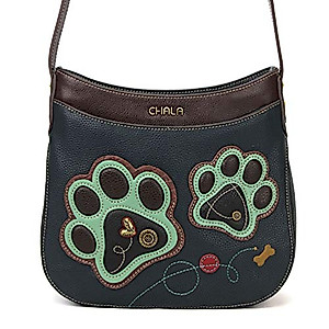 Chala Handbags Paw Print Crescent Crossbody Handbag Purse, Dog Mom