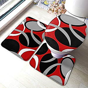 Vbcdgfg Bathroom Rugs Sets 3 Piece Modern Circles Swirls Gray Black Red Bathroom Rugs