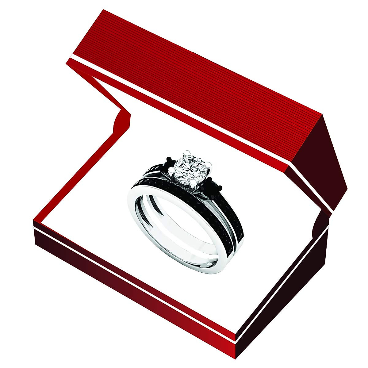 Dazzlingrock Collection 5 mm Round White Sapphire & Black Diamond 3 Stone Ring Set in 925 Sterling Silver Size 7