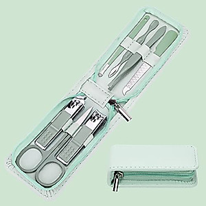 Professional Nail Clipper Pedicure Set，Manicure Set Personal Care, Nail Clipper Kit,Nail Tools with Luxurious Travel Case, Gifts for Men Women Family Friend,Green (7 Pieces)
