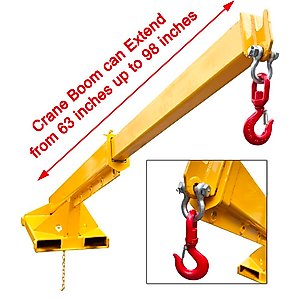 INTBUYING Adjustable Forklift Jib Boom Crane, Lifting up to 4400LB/2T, with a Mobile Crane Hoist and Truss Hook Extension Attachment Ranging from 63-98in, for Forklift Towing and Handling Equipment