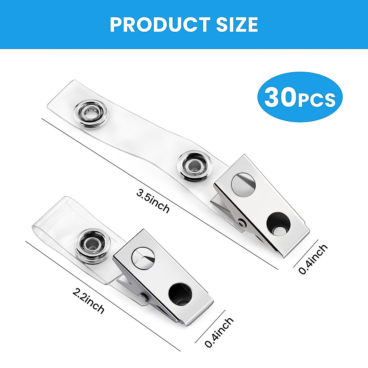 VCCGY Metal Badge Clips with Clear PVC Straps - 30 Pack for ID & Name Tags