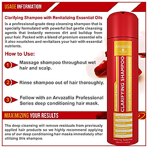 Arvazallia Clarifying Shampoo with Revitalizing Essential Oils - Professional-Grade Anti-Residue Cleanser Infused with Argan, Tea Tree, Peppermint, Olive, Sesame Oils, and Aloe