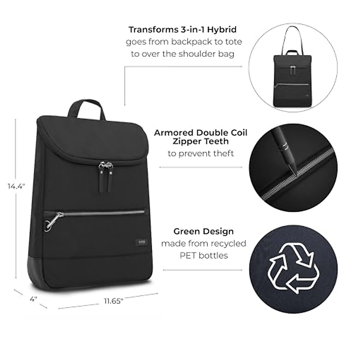 Solo New York Stealth Hybrid Backpack, Black - with Anti-Theft Features (Cut-Proof, Armored Zippers, & RFID Data Protection)