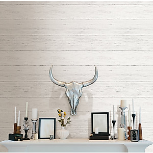 NuWallpaper NU3127 Shiplap Peel Stick Wallpaper, White & Off-White